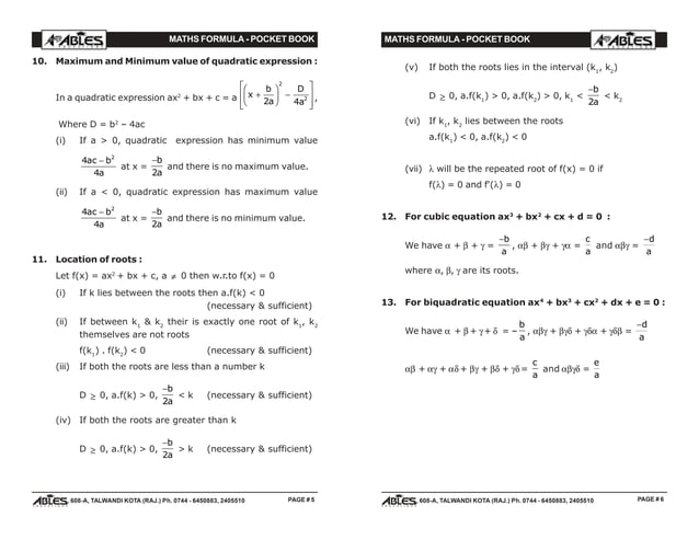 Maths formulae booklet (iit jee) | PDF