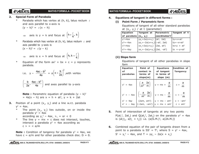 Maths formulae booklet (iit jee) | PDF