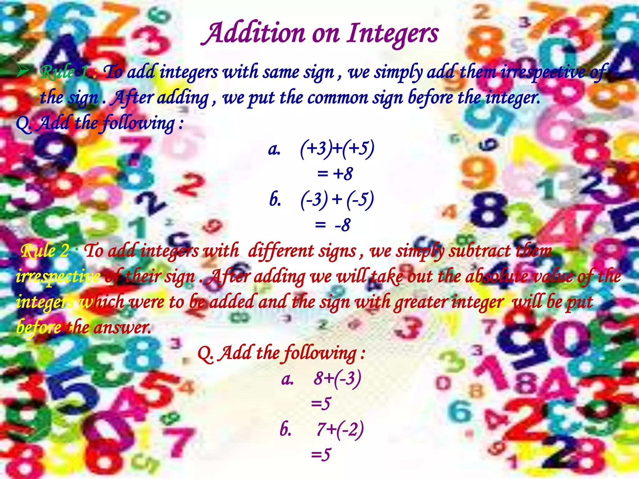 Maths integers | PPTX | Computing | Technology & Computing