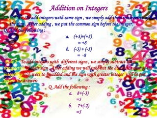 Maths integers | PPTX | Computing | Technology & Computing