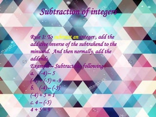 Maths integers | PPTX | Computing | Technology & Computing