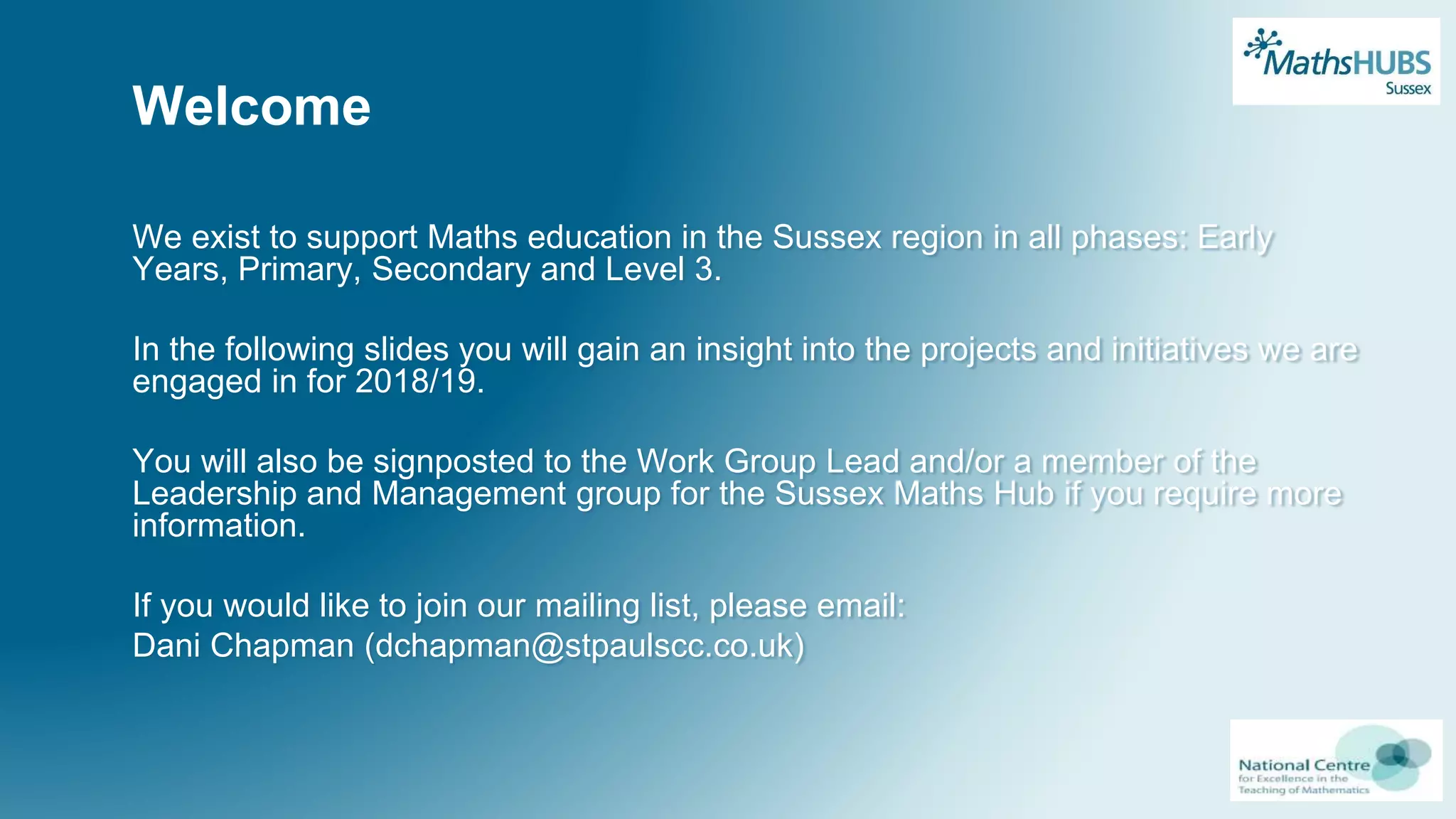 Maths hub workgroup overview 2018 19 | PPTX