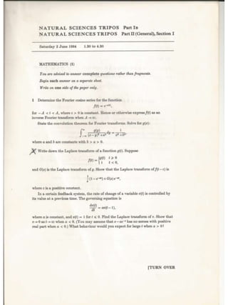 Natural Sciences Tripos, Part IB Mathematics (2 papers), from 1984 | PPTX