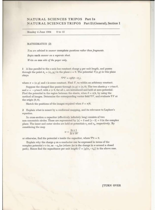 Natural Sciences Tripos, Part IB Mathematics (2 papers), from 1984 | PPTX