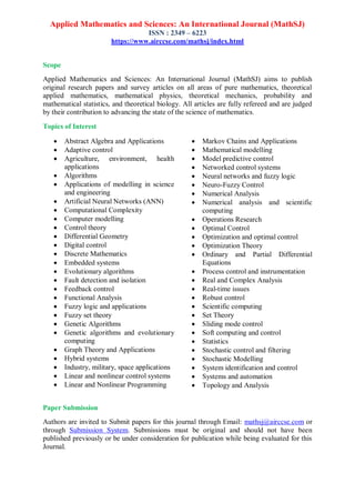 Call for Paper - December Issue - Applied Mathematics and Sciences: An International Journal ...
