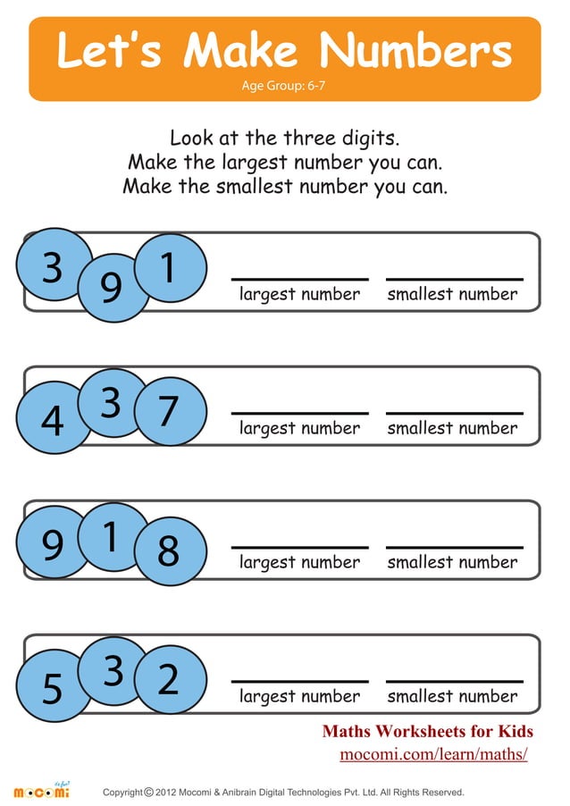 Let's Make Numbers – Maths Worksheets for Kids – Mocomi.com