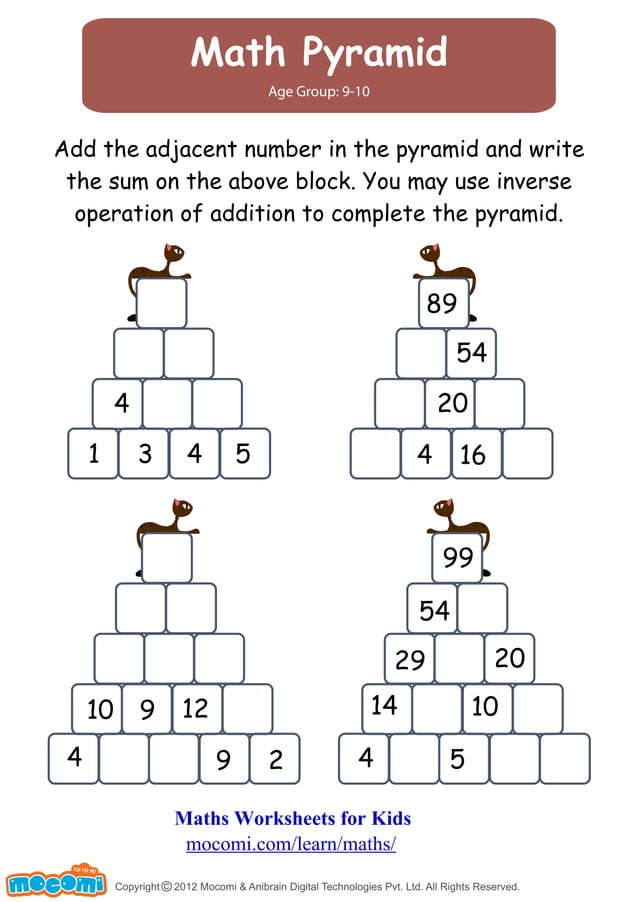 Match Pyramid – Maths Worksheets for Kids – Mocomi.com