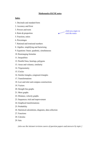 Maths Revision Notes - IGCSE | PDF