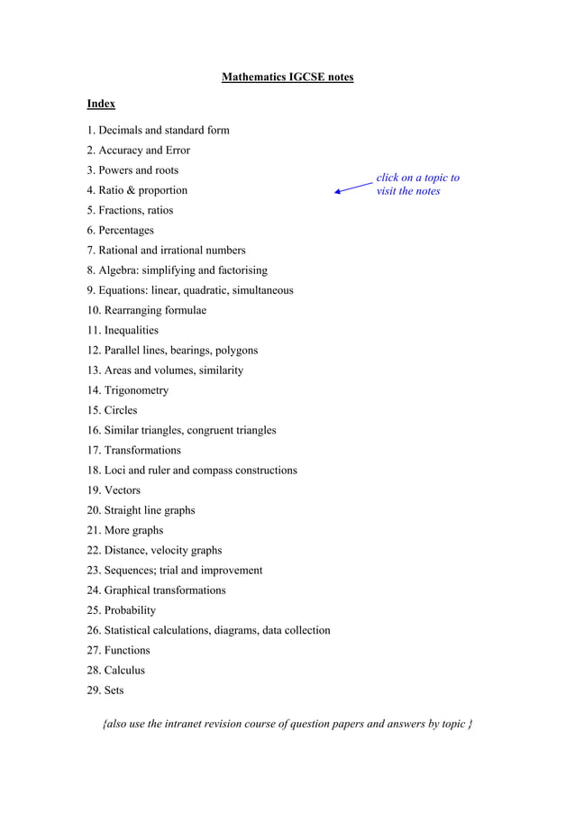 Maths Revision Notes - IGCSE | PDF