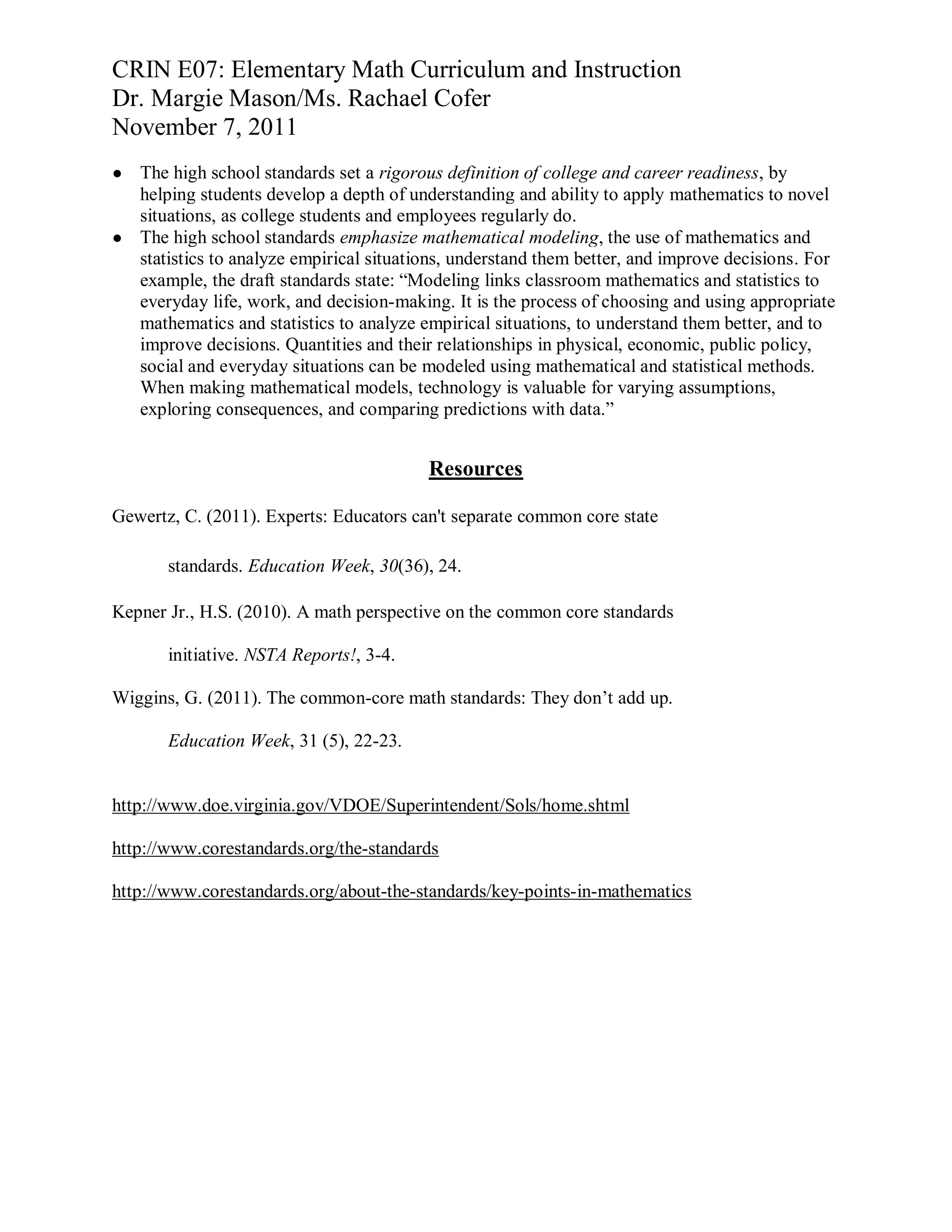 Math sol common core overview | PDF