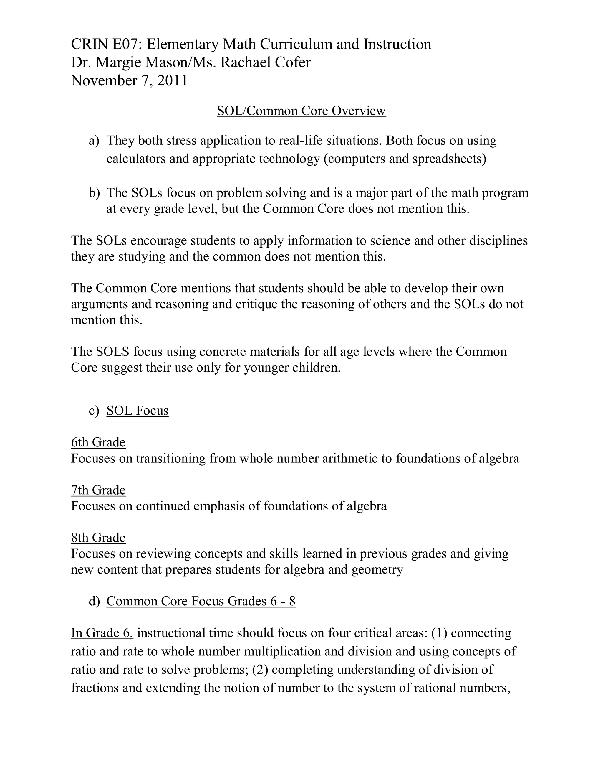 Math sol common core overview | PDF