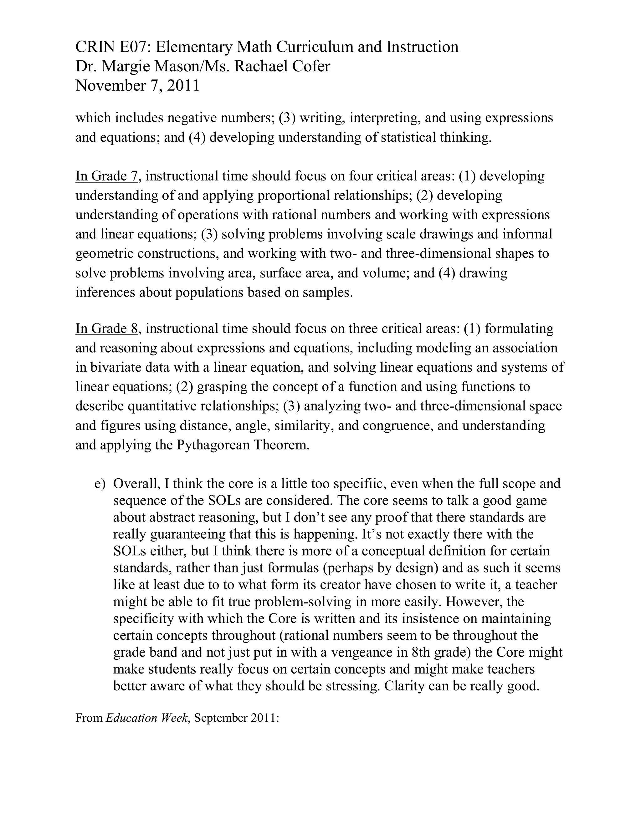 Math sol common core overview | PDF