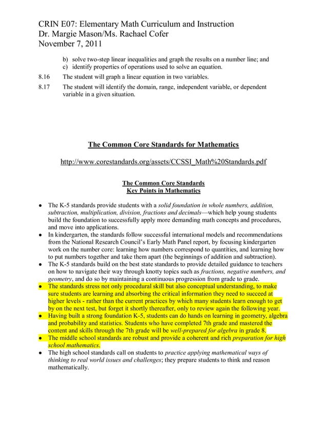 Math sol common core overview | PDF