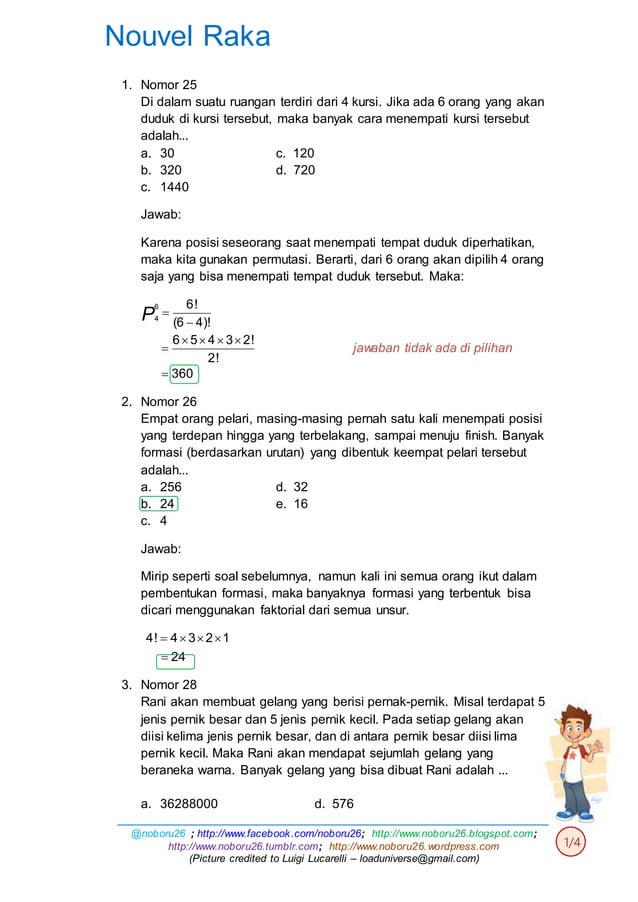 Math Solution - Permutasi dan Kombinasi (Peluang) | PDF