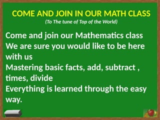 MATH SONG FOR GRADE SIX TOP OF THE WORLD | PPTX