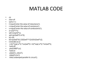 lcr circuit implementation using matlab | PPT