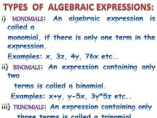 Maths ppt on algebraic expressions and identities | PPT