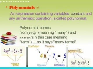 maths ppt on polynomial for school asignment | PPTX