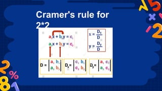 Determinants, crammers law, Inverse by adjoint and the applications | PPTX