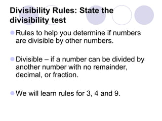 Divisibility test of 3, 4, 9, and divisibility rule..pptx