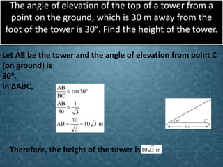 maths ppt on some applications of trignometry | PPTX