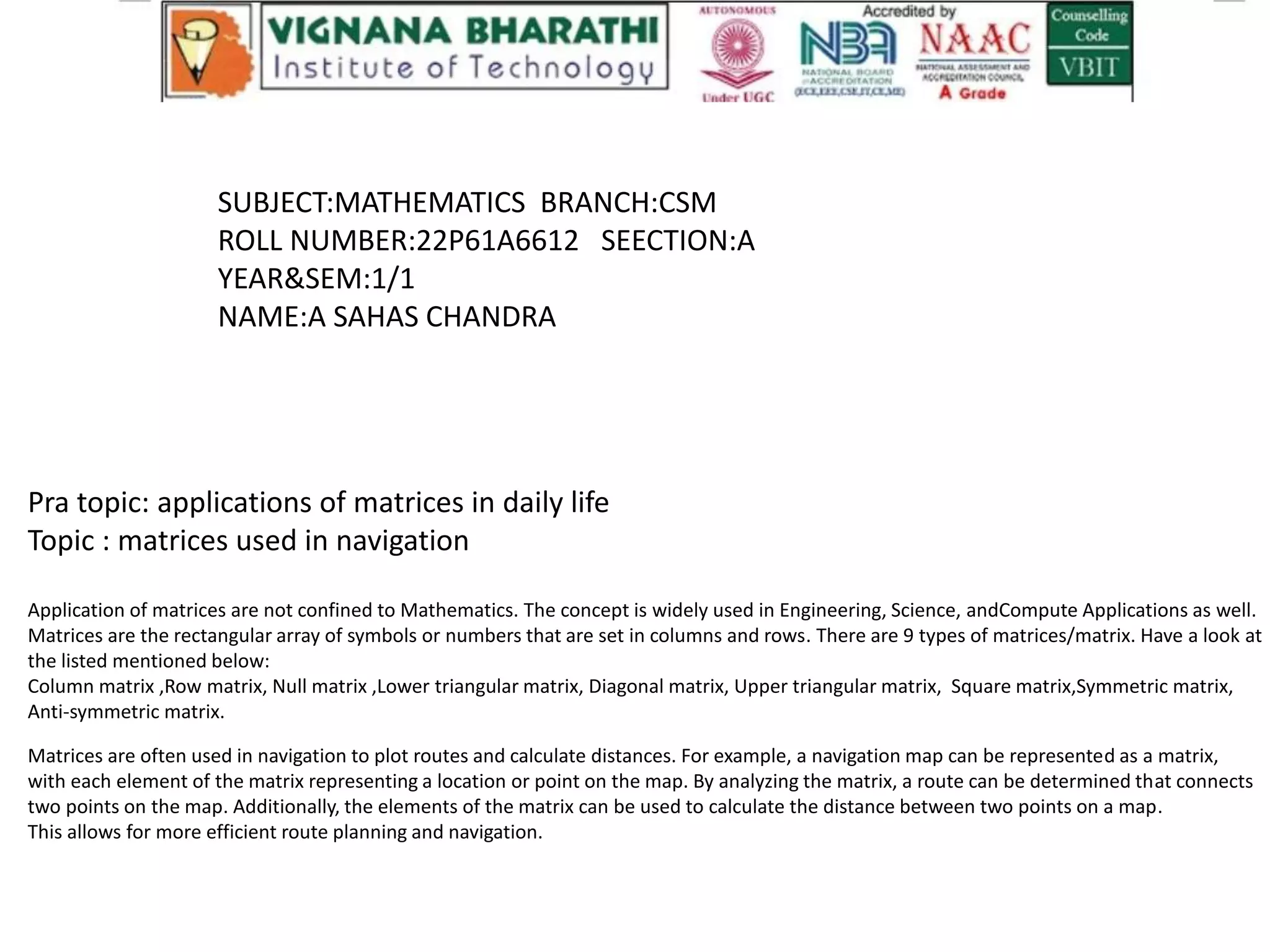 application of matrices | PPTX | Physics | Science