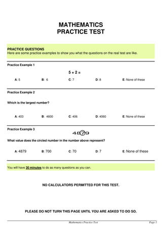 mathspractice.pdf | Standardized Testing | Educational Assessment