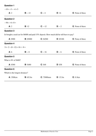 mathspractice.pdf | Standardized Testing | Educational Assessment