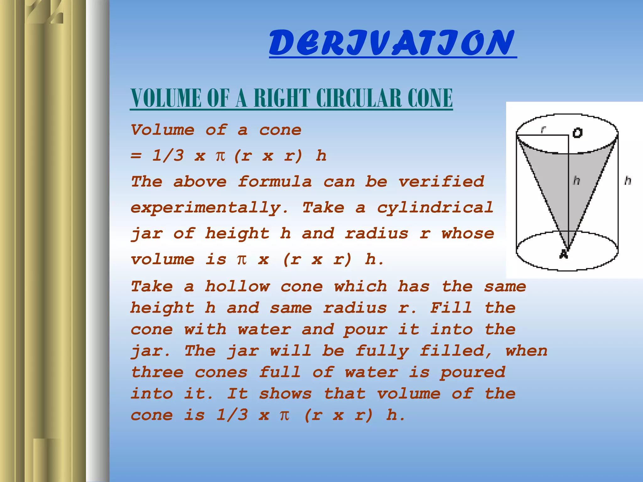 Volume of a right circular cone | PPT