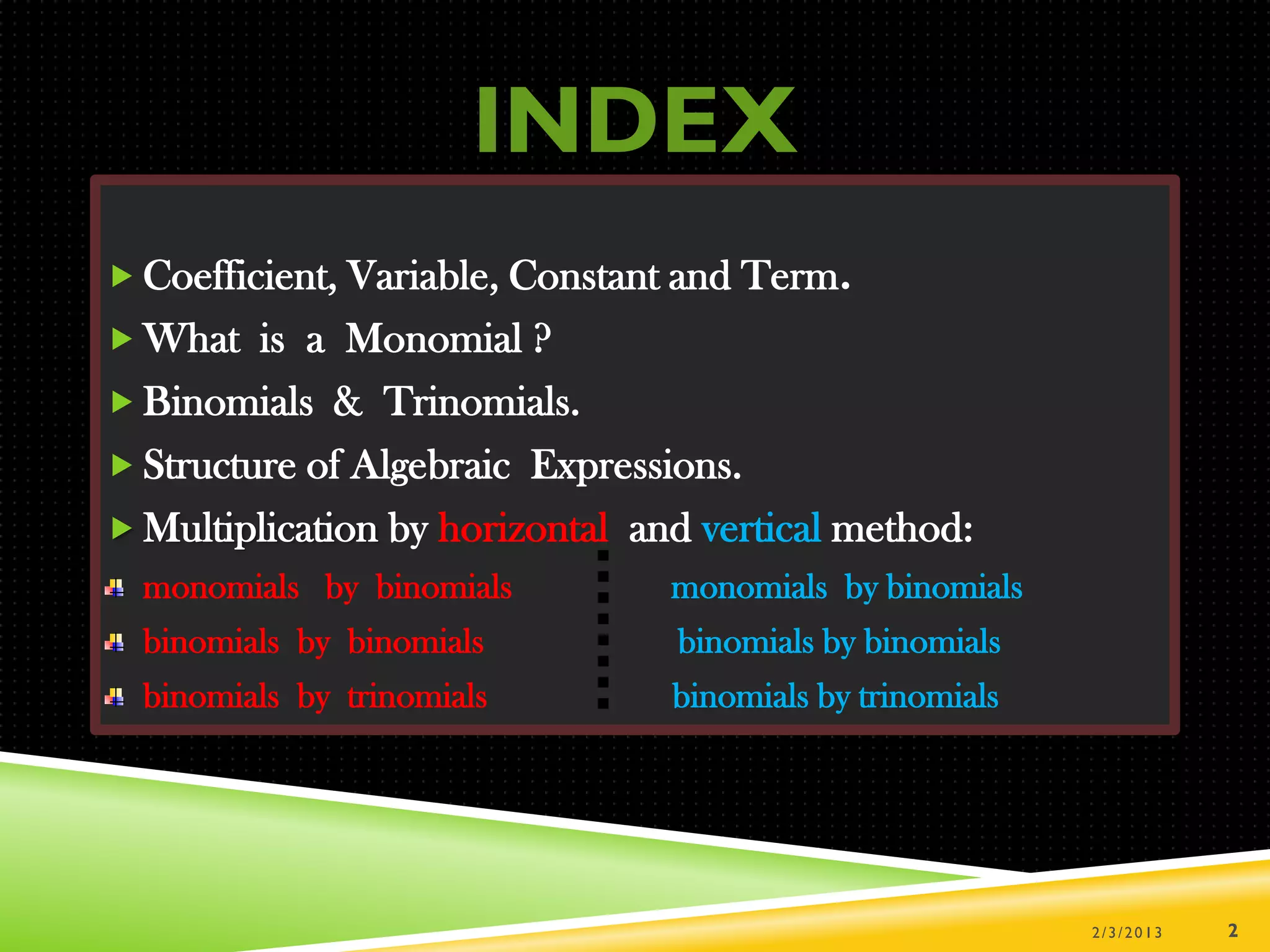 multiplication of algebraic expressions | PPTX