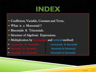 multiplication of algebraic expressions | PPTX
