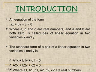 PAIR OF LINEAR EQUATION IN TWO VARIABLE | PPT