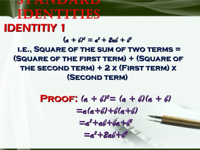 Maths ppt on algebraic expressions and identites | PPT