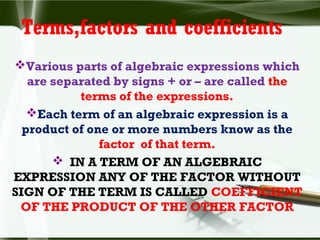 Maths ppt on algebraic expressions and identites | PPT