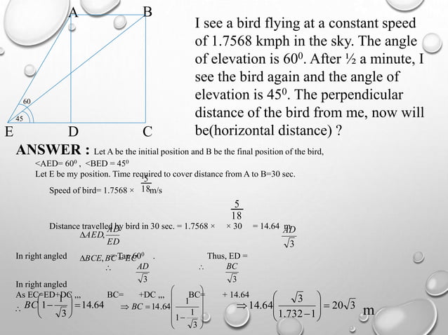 Maths Project Some Applications Of Trignometry Class 10 Pptx