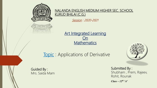 Application of Derivative Class 12th Best Project by Shubham prasad | PPTX