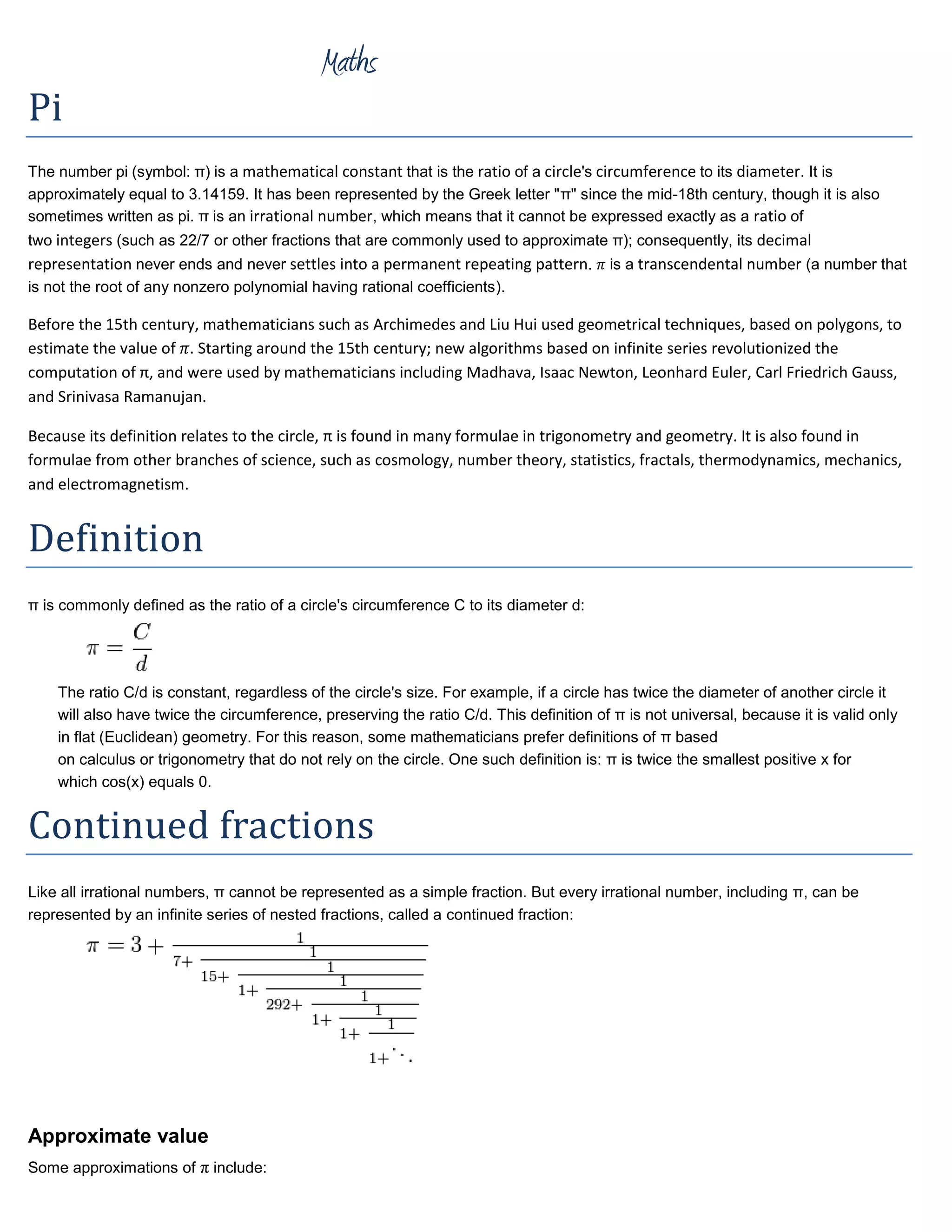 History of pi | DOCX