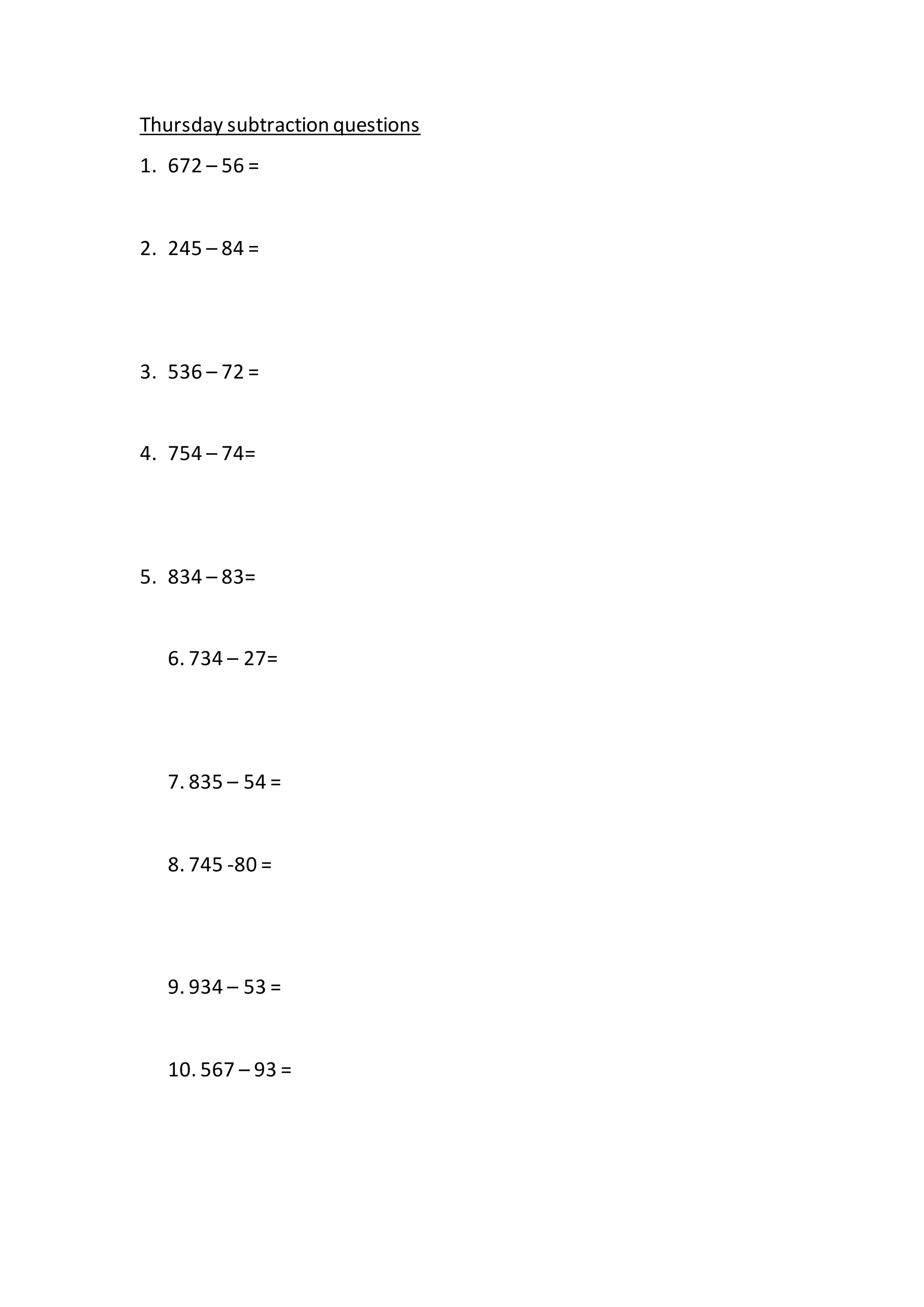 Daily Maths Questions | DOCX