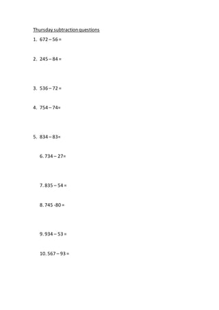 Daily Maths Questions | DOCX