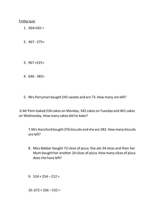 Daily Maths Questions | DOCX