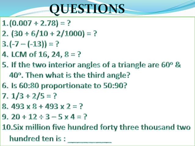 Maths quiz grade 6 final round | PPTX