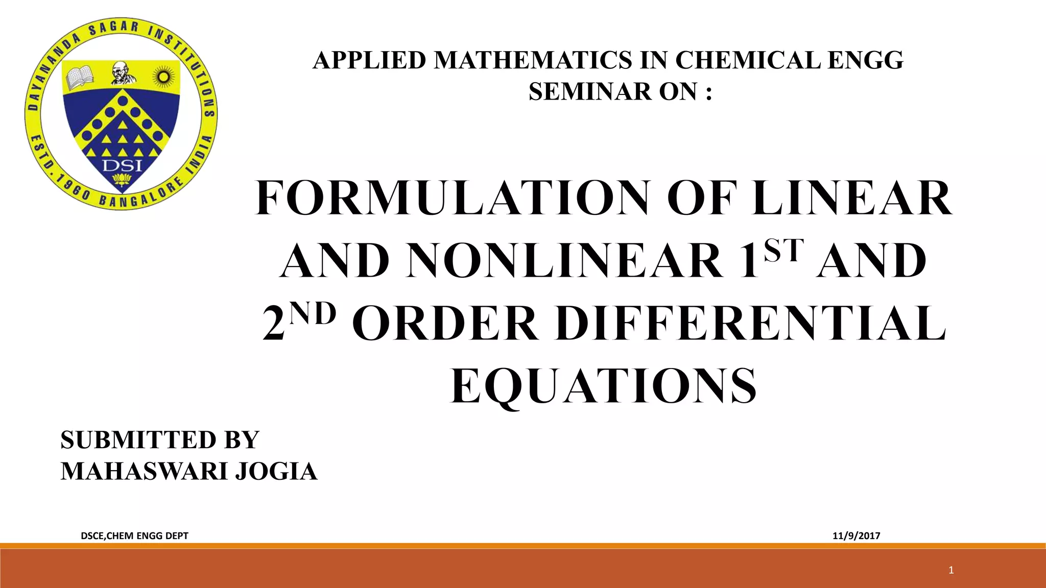 formulation of first order linear and nonlinear 2nd order differential ...