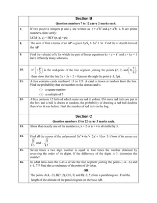 MATHEMATICS MODEL QUESTION PAPER FOR CBSE CLASS 10 | PDF | Physics ...