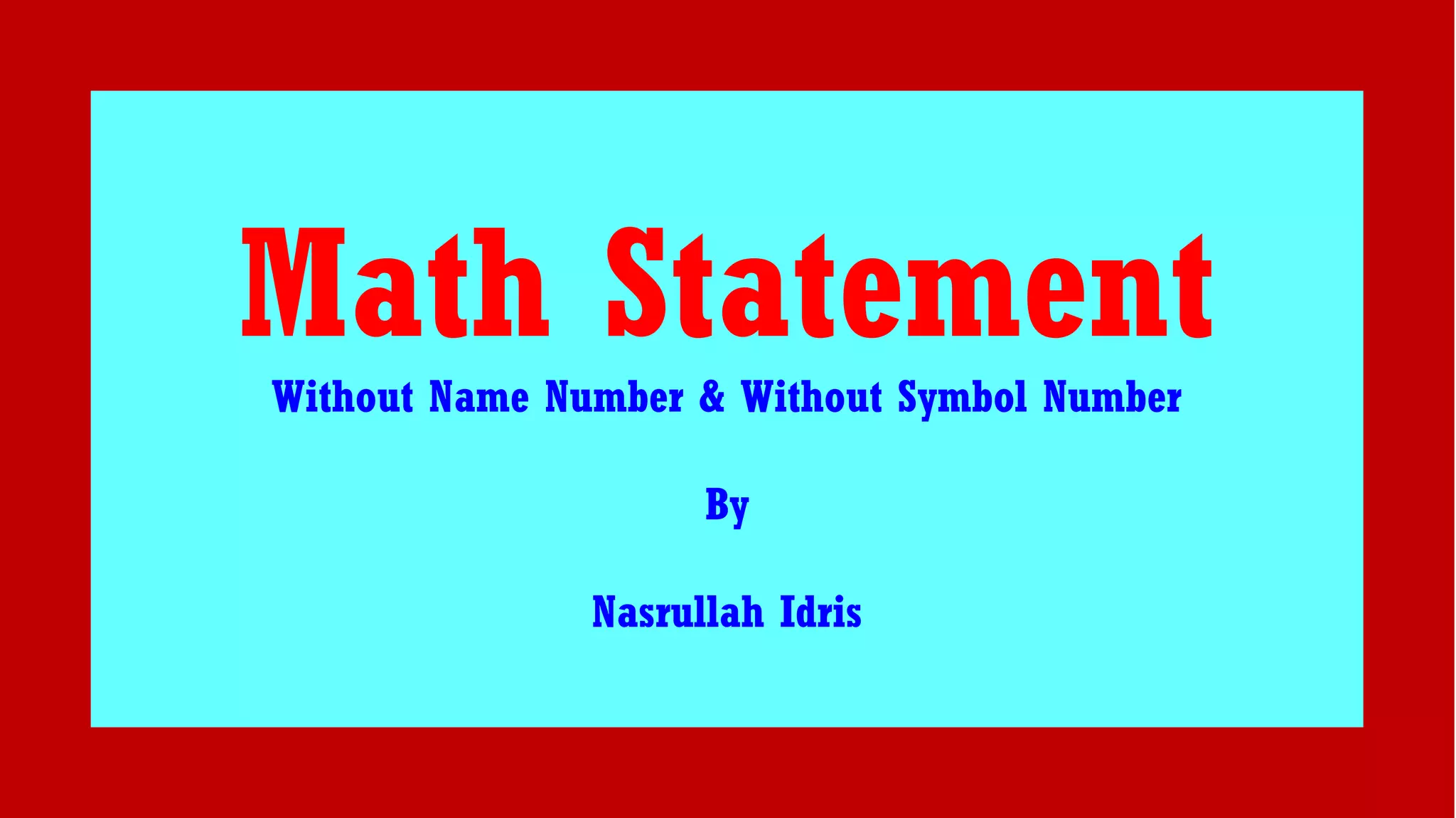 Math Statement Without Name Number & Without Symbol Number | PPT