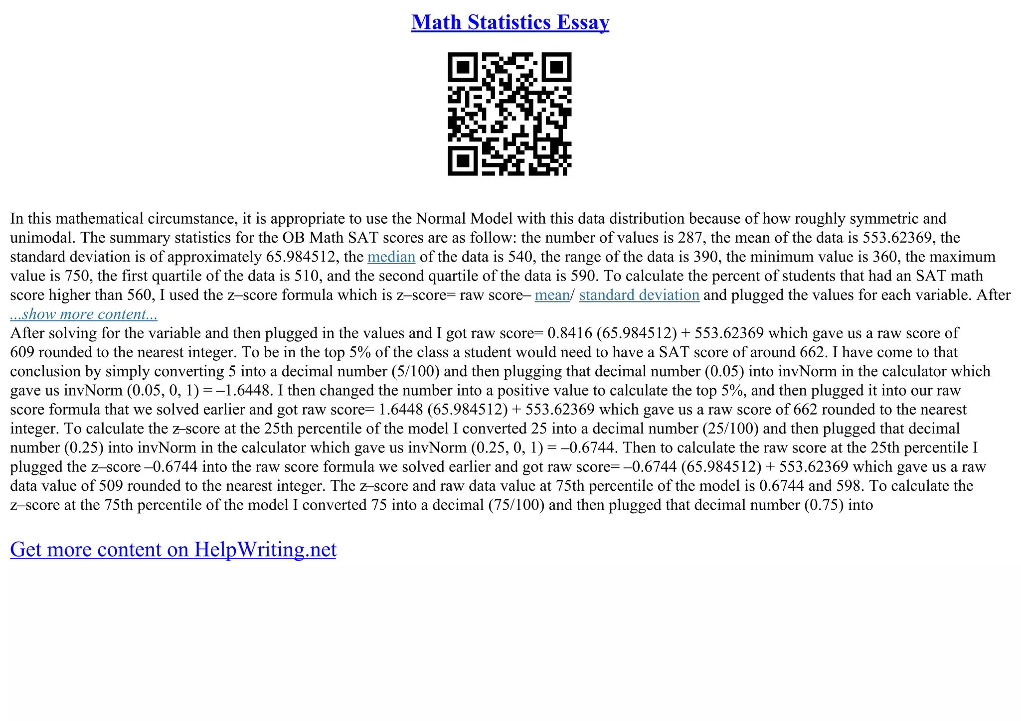 Math Statistics Essay | PPT