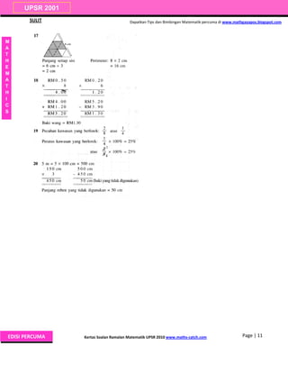 Maths upsr sebenar 2001 | PDF