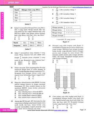 Maths upsr sebenar 2001 | PDF