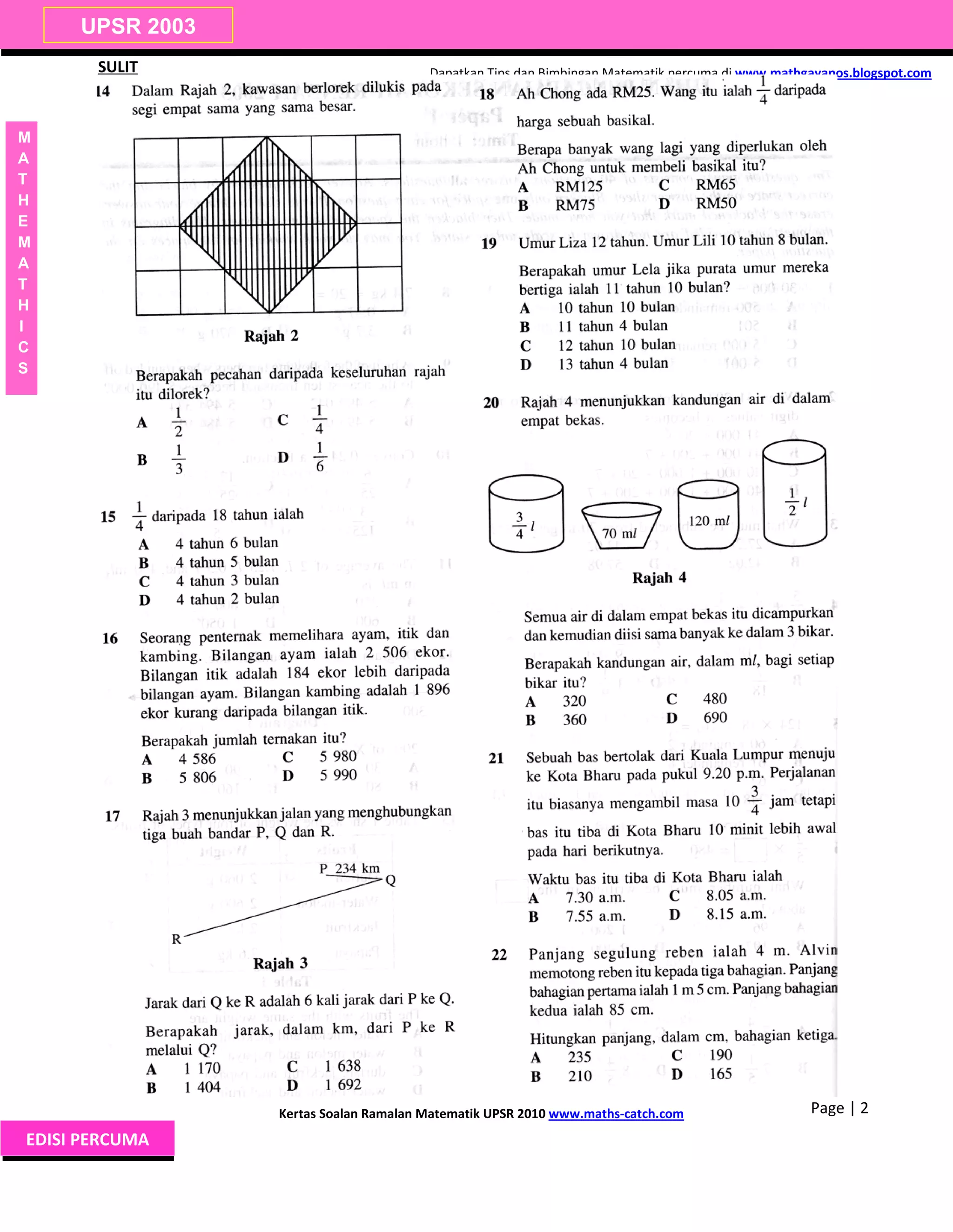 Maths upsr sebenar 2003 | PDF