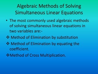 Linear equations in Two Variable | PPTX