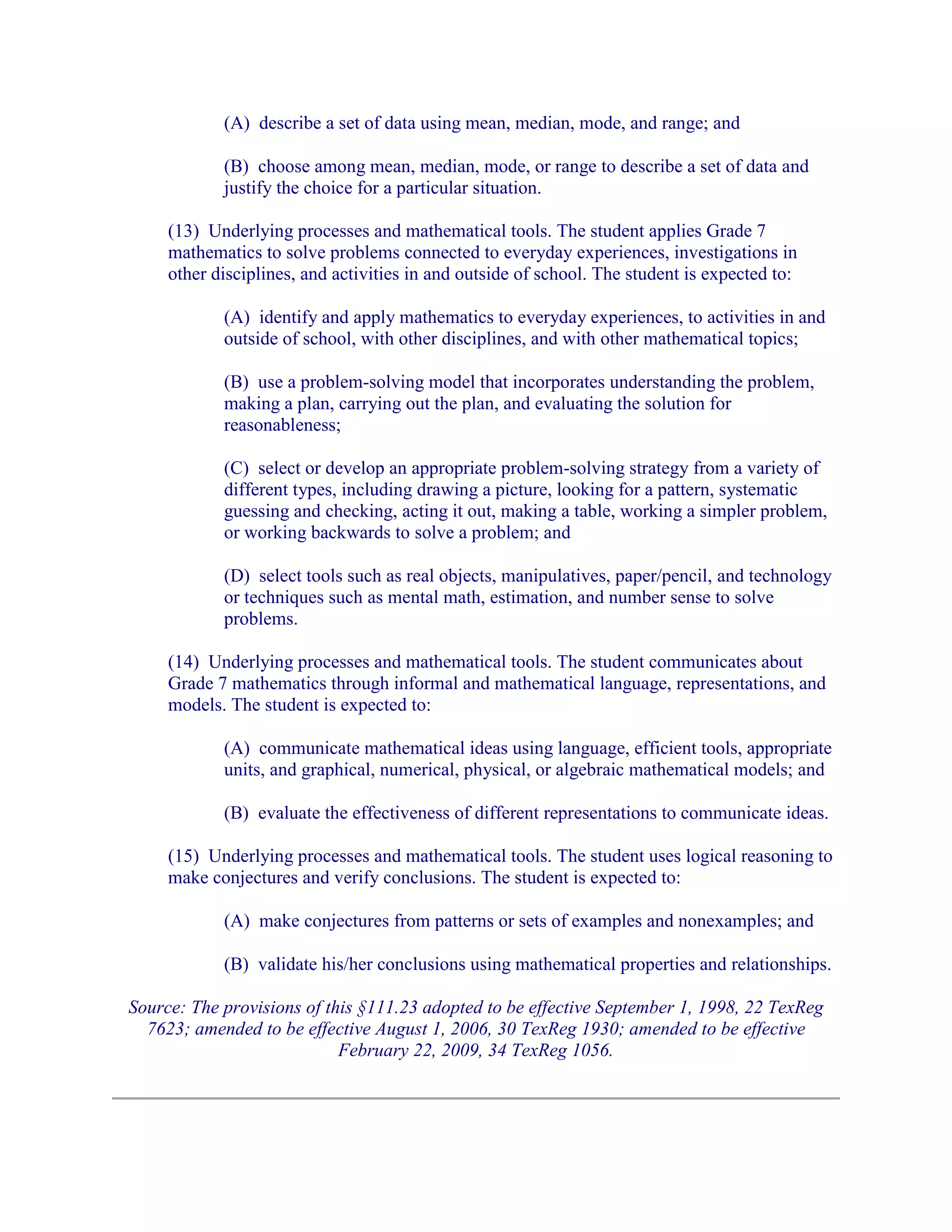 Middle School Math TEKS | PDF